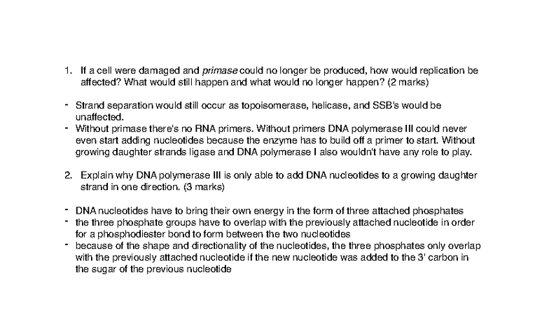 DNA Replication Quiz Short Answer Solutions (BIO101) - Studocu