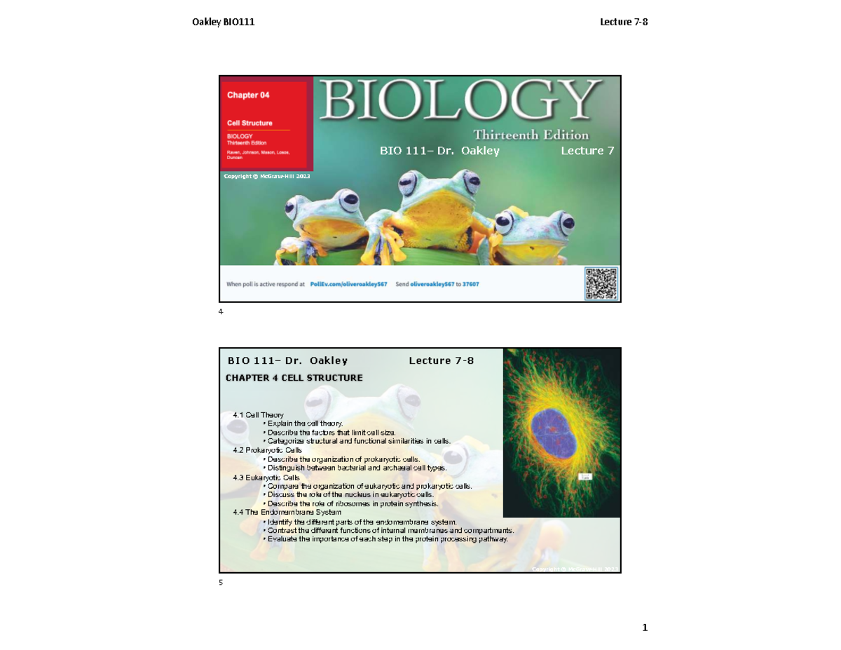 BIO111 Lecture 7-8: Understanding Cell Structure and Function - Studocu