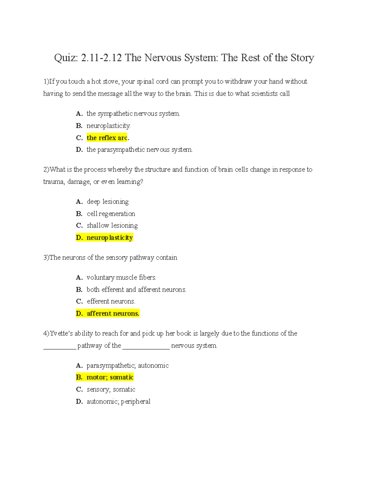 Quiz 2.11-2.12: The Nervous System Explained & Analyzed - Studocu