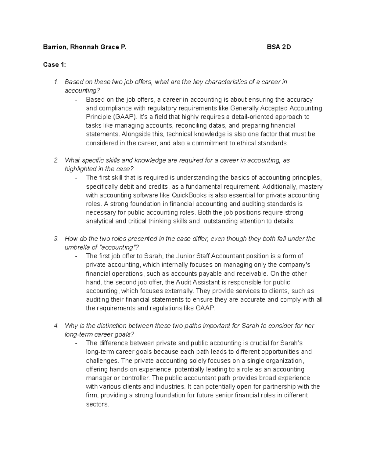 BSA 2D Case Study: Key Characteristics of Accounting Careers - Studocu