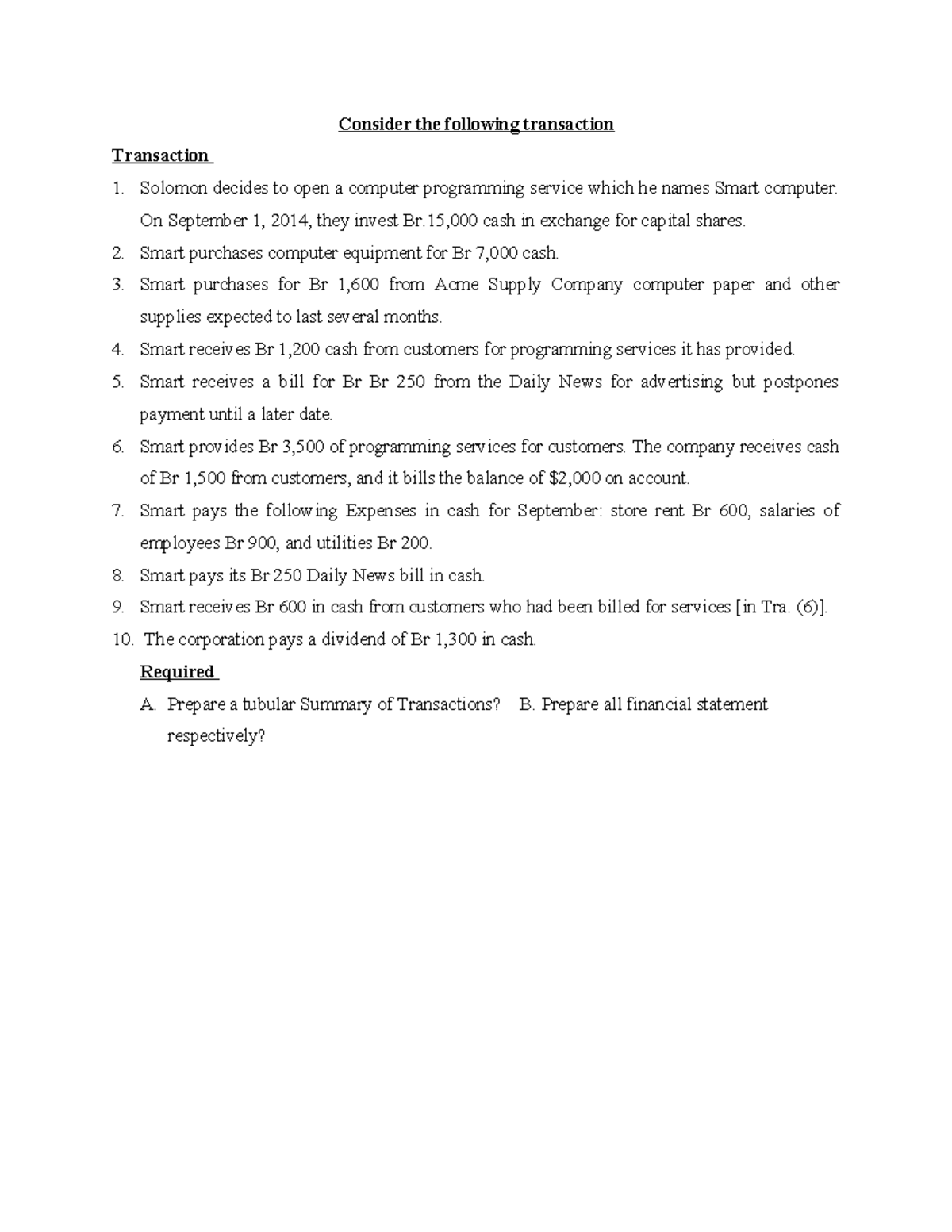 Illustration of Transactions for CH 1: Smart Computer Services - Studocu