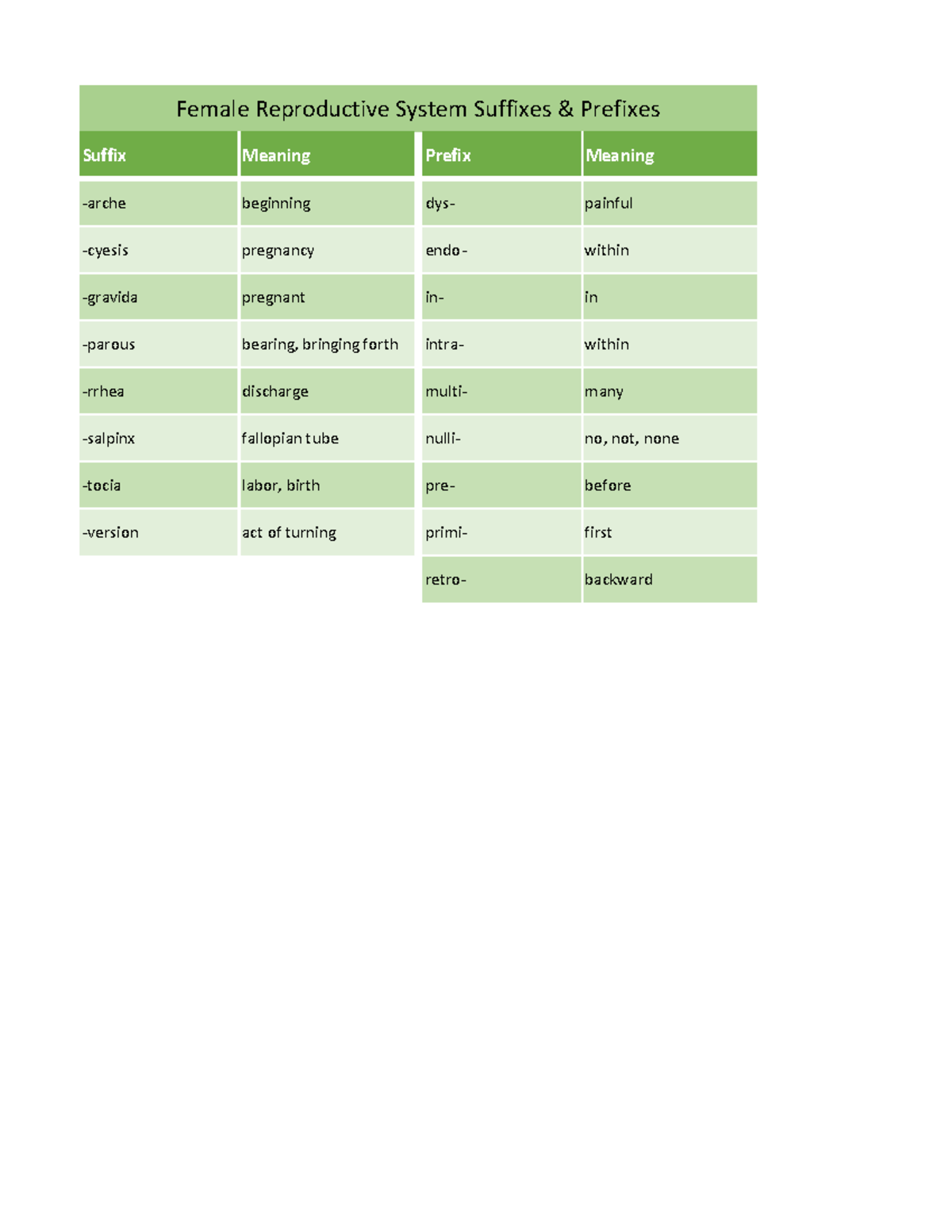 Module 6 Female Reproductive Suffix Prefix Theology Suffix Meaning