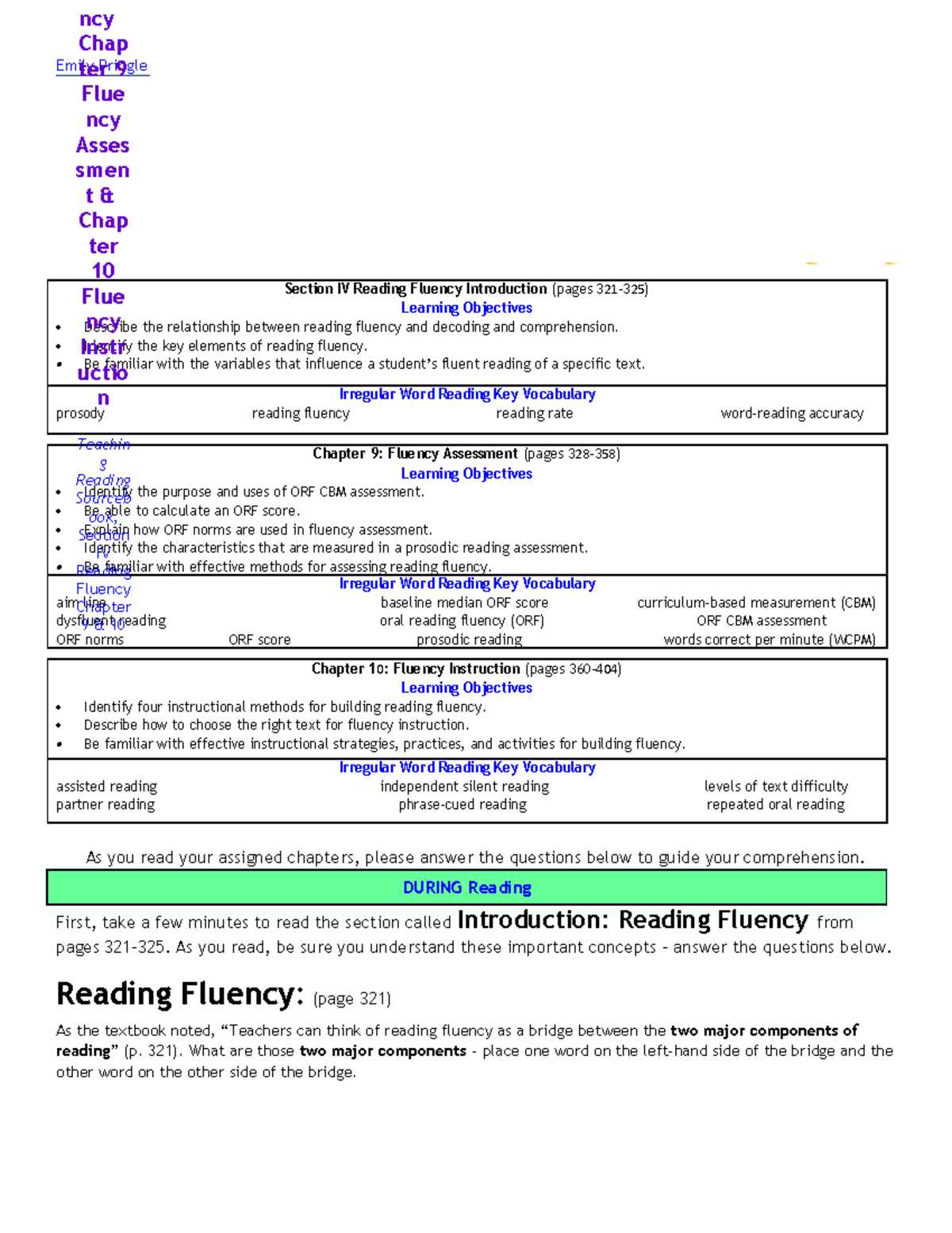 Module 5 Fluency Reading Guide - Emily Pringle Section IV Reading Fluency Introduction (pages 3 ...