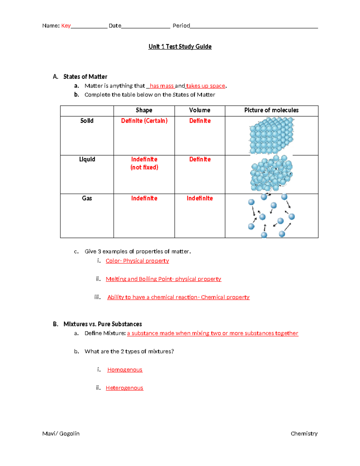Unit 1 Test Study Guide: States of Matter & Atomic Structure Insights ...