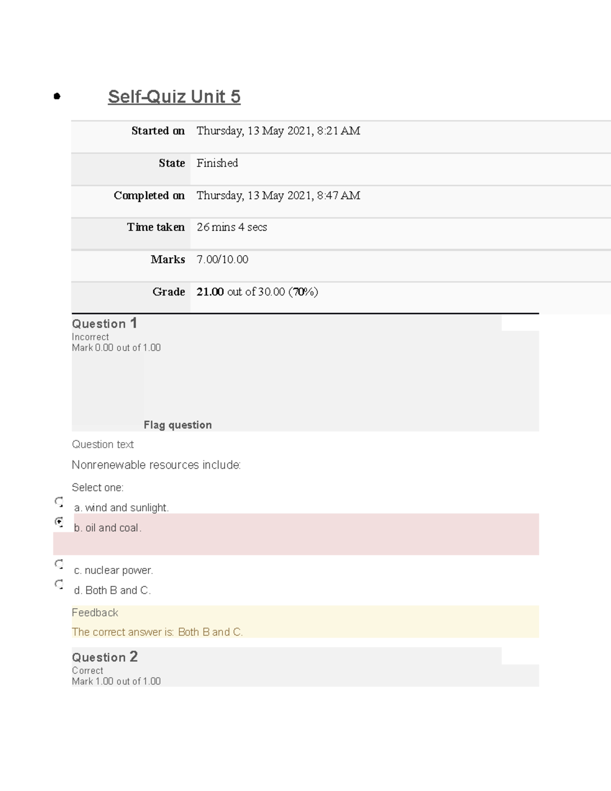 ENVS1301 Self Quiz: Nonrenewable & Renewable Resources Unit 5 - Studocu