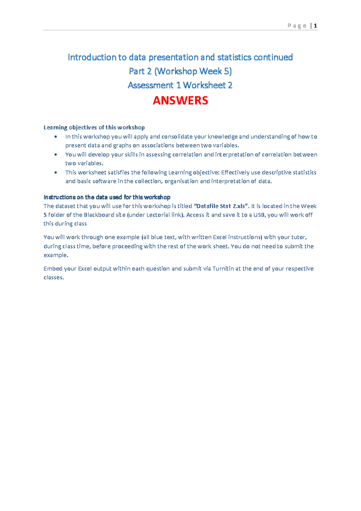 Week 5 Worksheet 2 - Stats 2 Answers and Data Presentation Methods ...