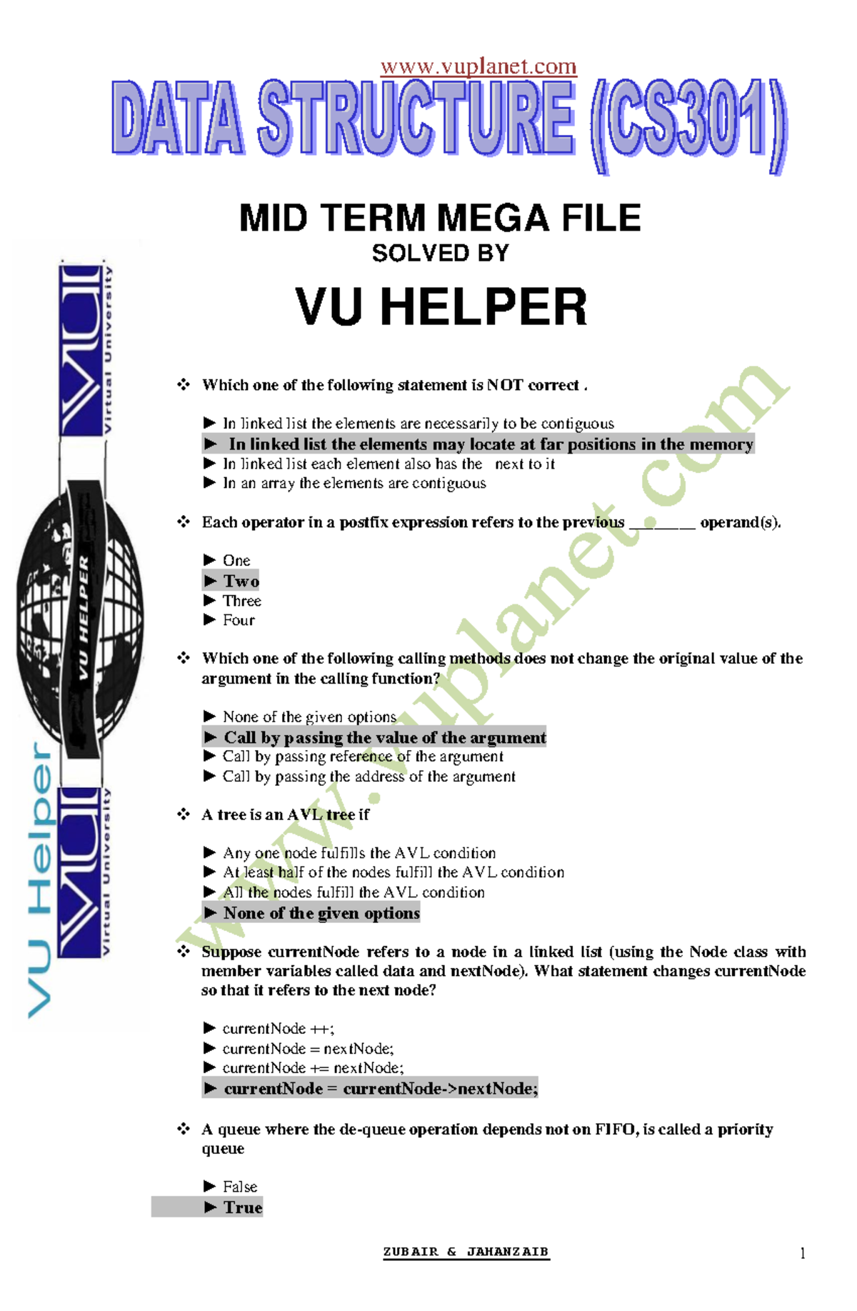 Cs301 Midterm Mega file - MID TERM MEGA FILE SOLVED BY VU HELPER Which one of the following ...