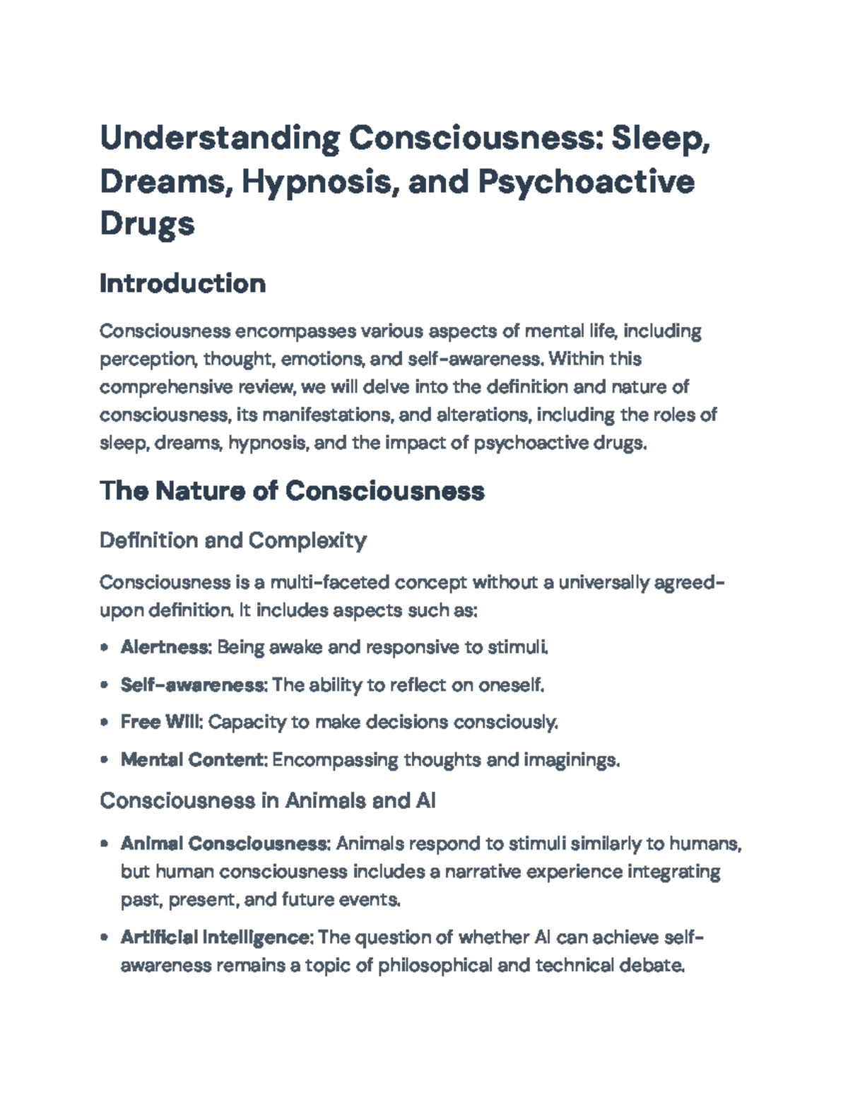 Understanding Consciousness: Sleep, Dreams, Hypnosis & Drugs ...