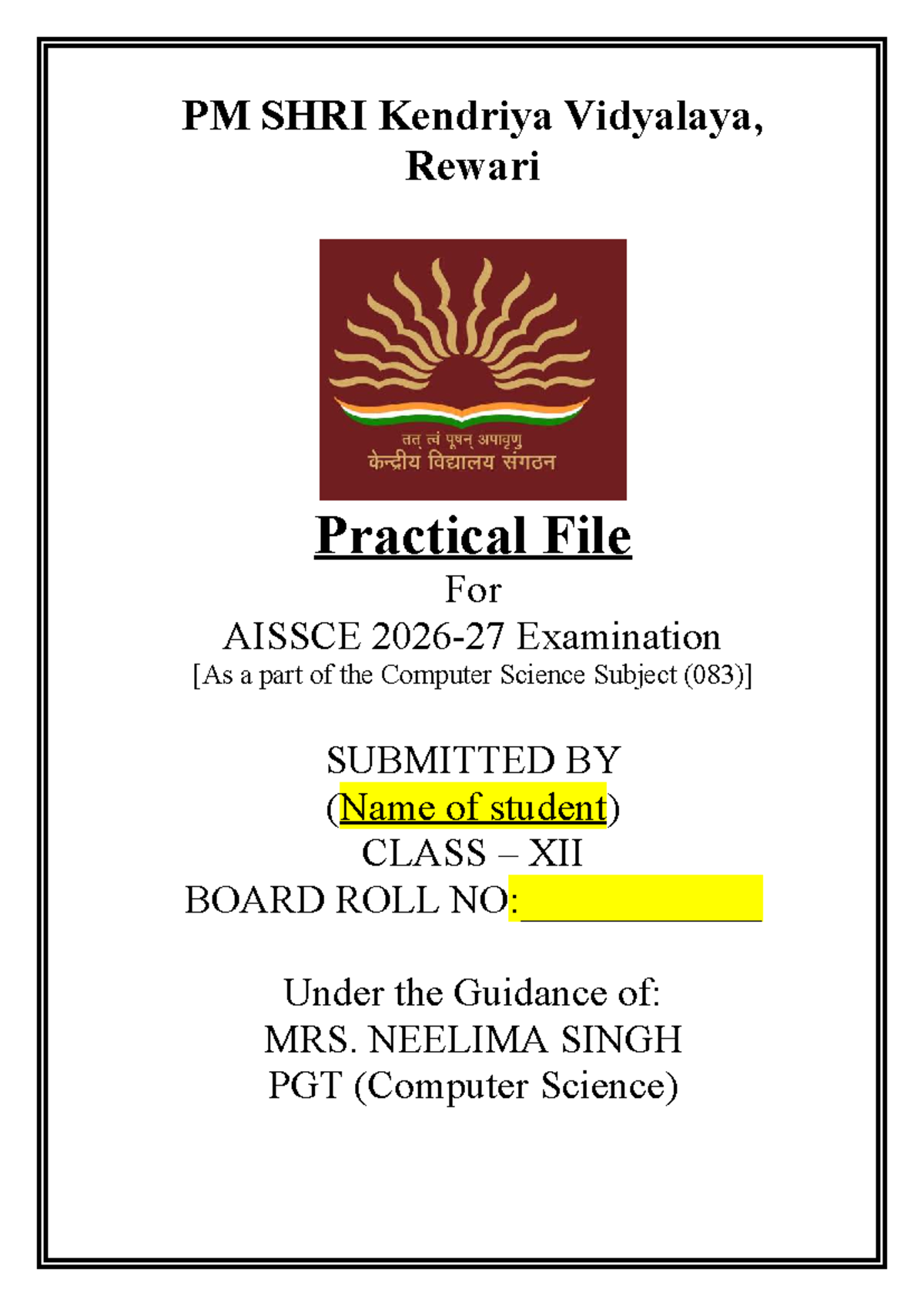 XII CS Practical File: Python Programs for AISSCE Exam - Studocu