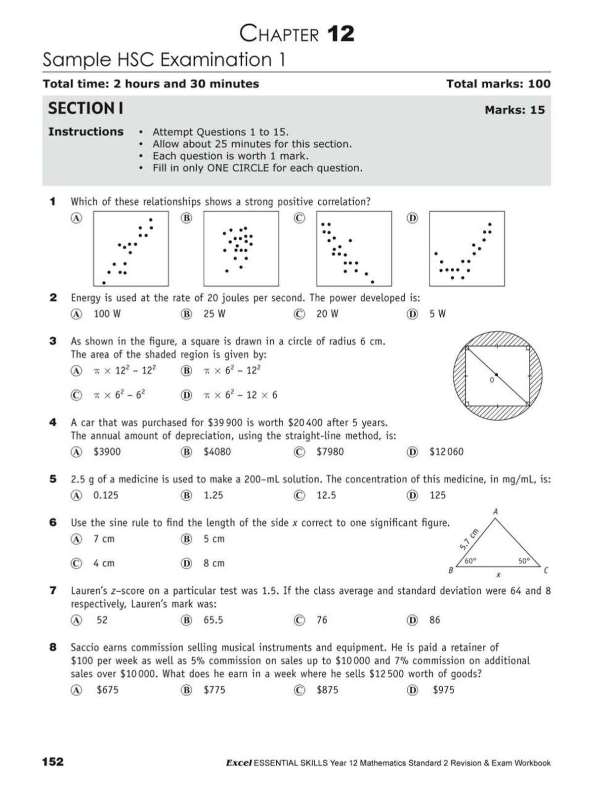 CHAPTER 12 HSC Sample Exam 1 - Year 12 Math Standard 2 - Studocu