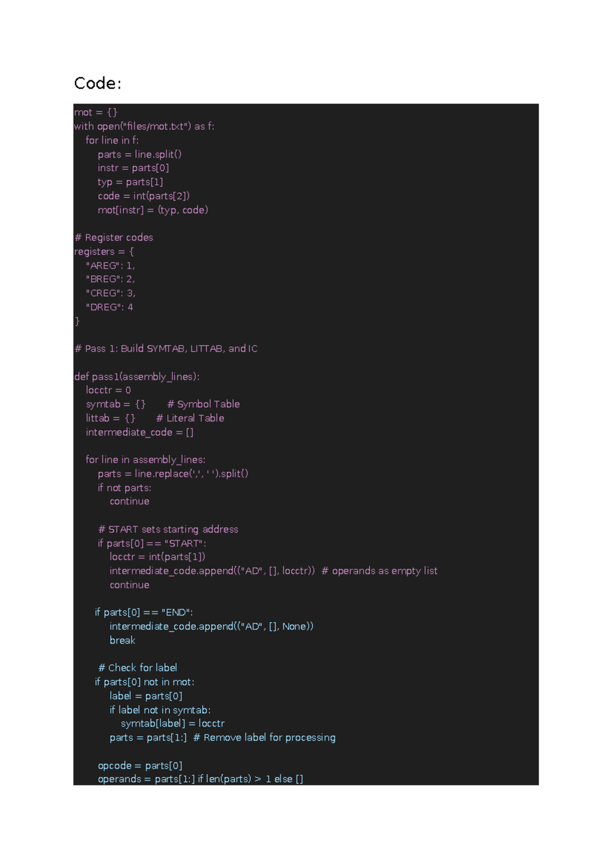 Code: SPC 101 - Assembly Language Pass 1 & Pass 2 Notes - Studocu