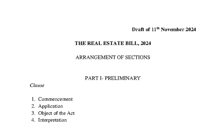 Revised Title: THE REAL ESTATE BILL, 2024 - Draft as of 11th Nov 2024 ...
