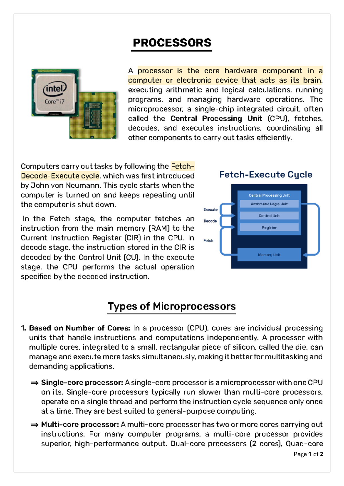 Module 2 - Processors: Understanding CPU Functions and Types - Studocu