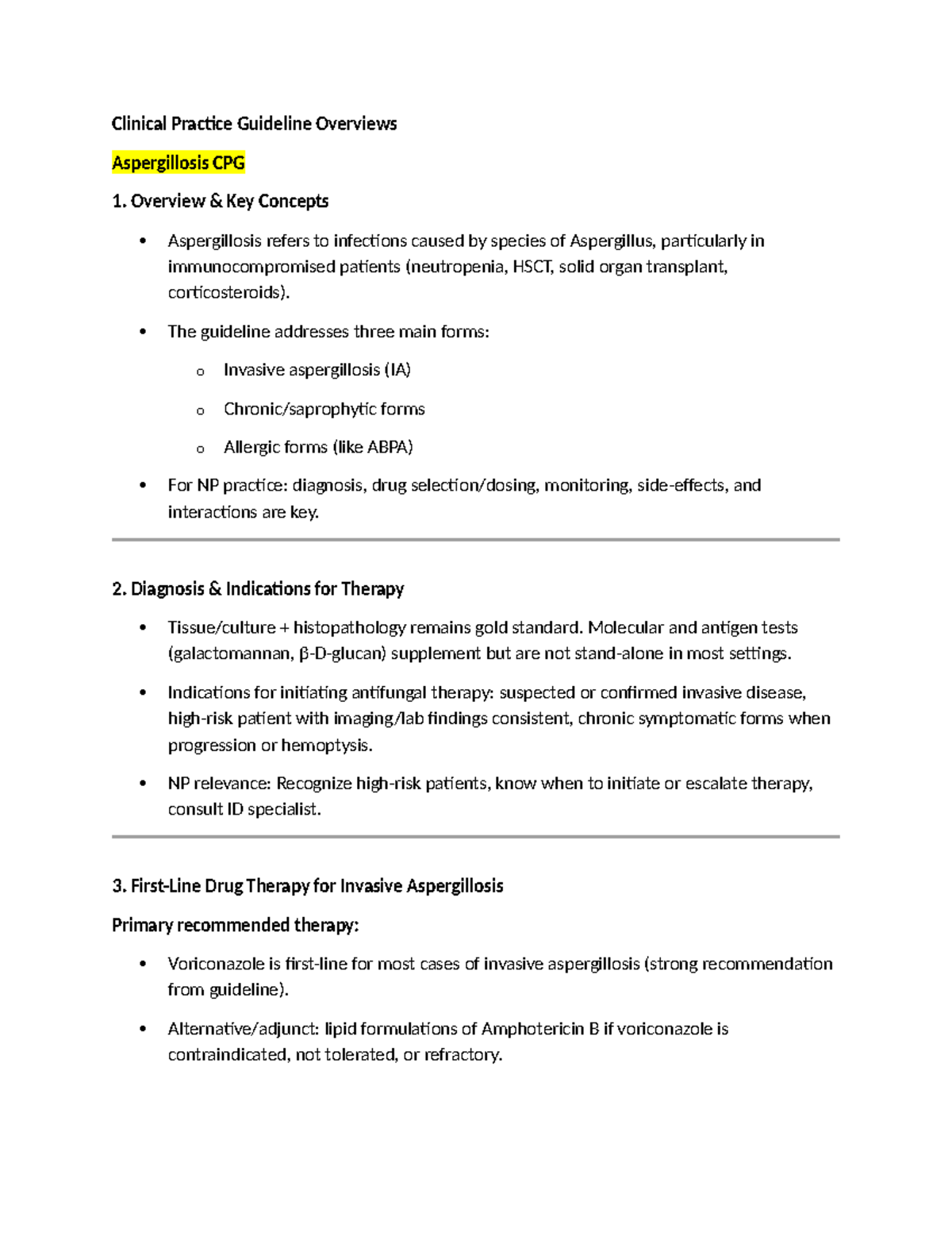 Clinical Practice Guideline Overviews - Midterm on Aspergillosis and ...