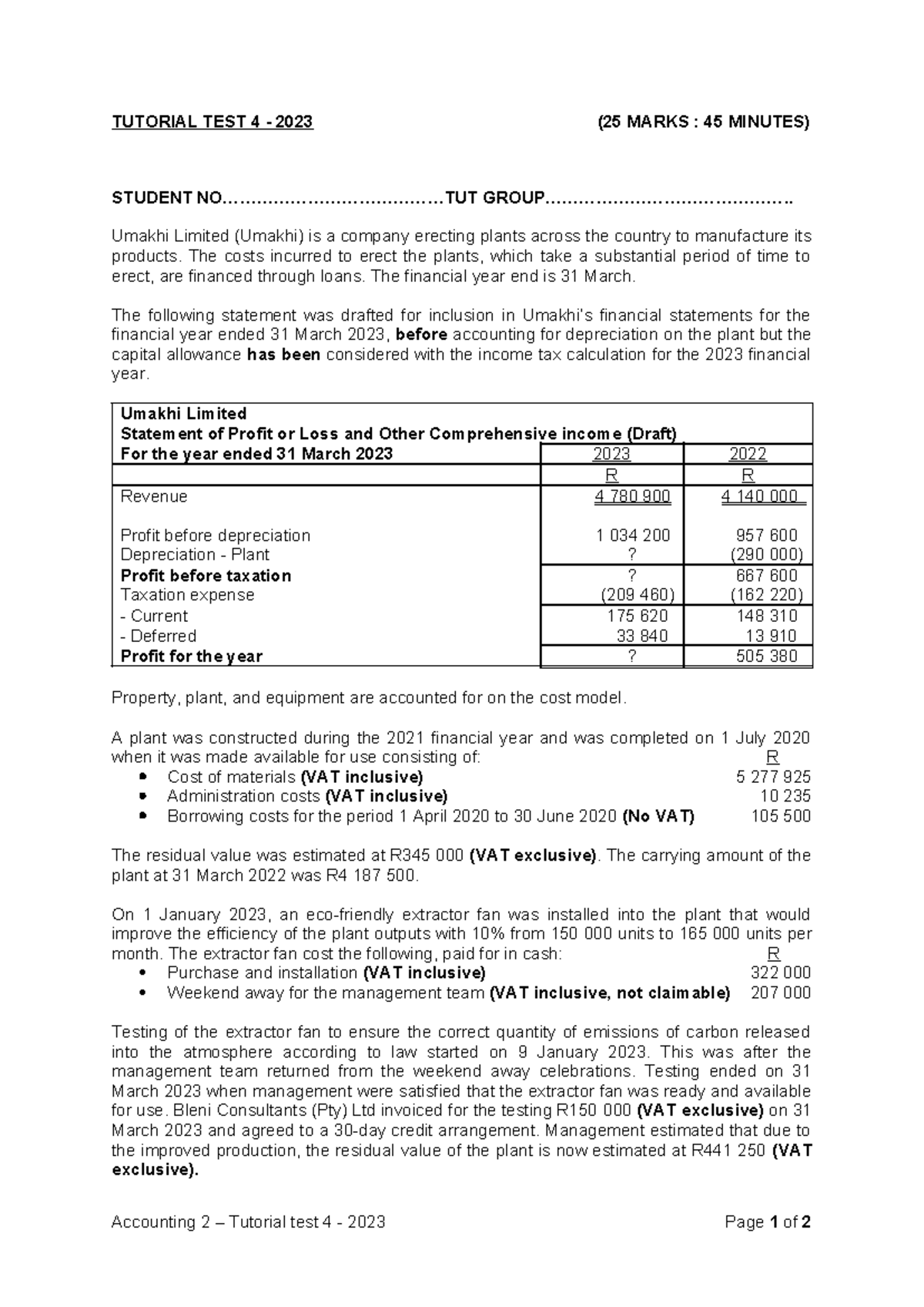 Tutorial test 4 IAS 8 2023 - TUTORIAL TEST 4 - 2023 (25 MARKS : 45 ...