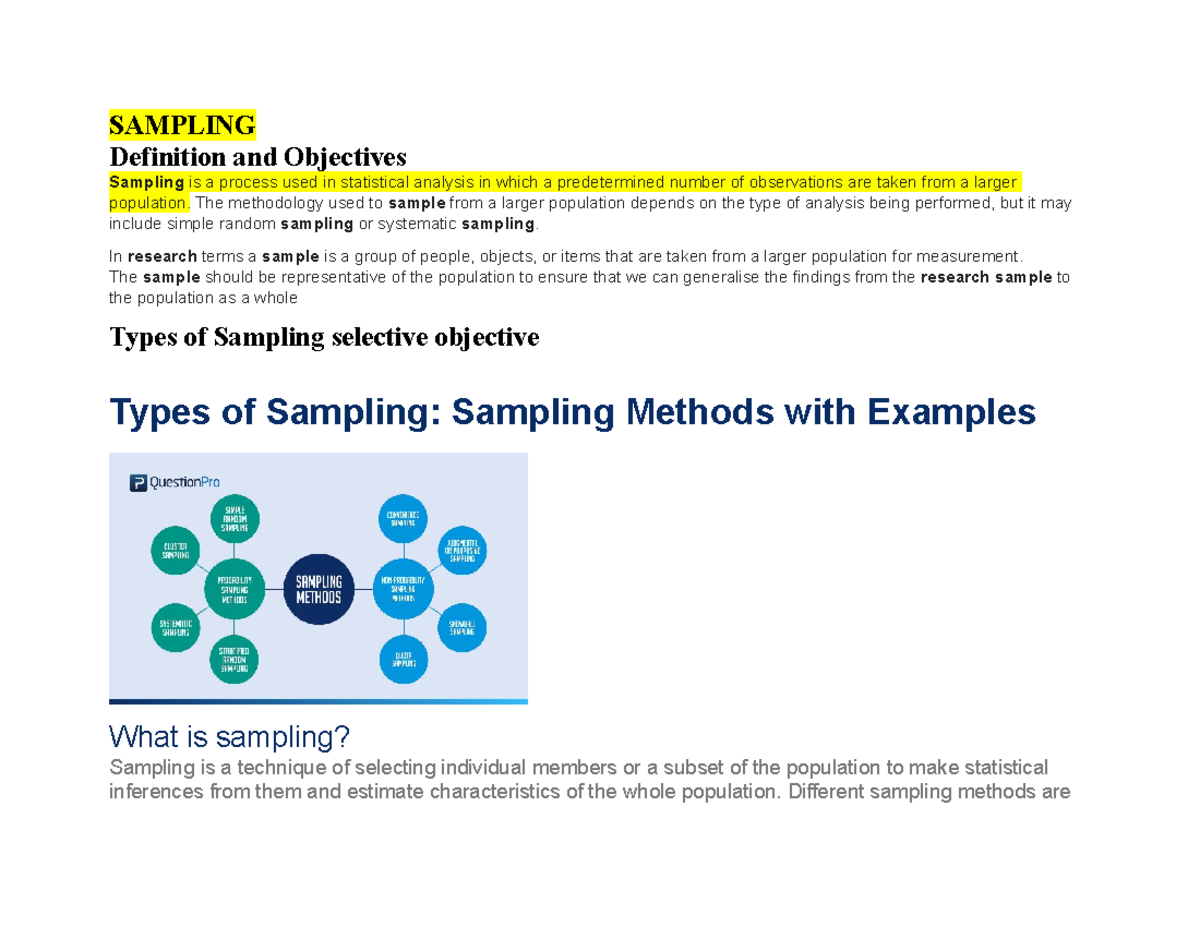Definition and Objectives - SAMPLING Definition and Objectives Sampling ...