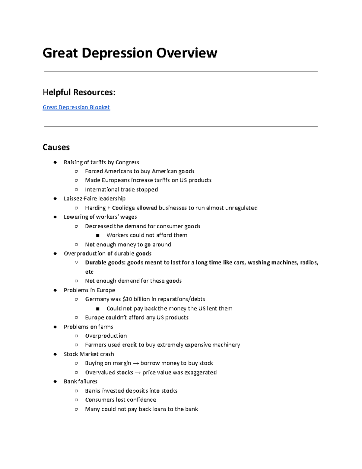 Great Depression Study Guide: Causes, Presidents & Relief Plans (HIST ...