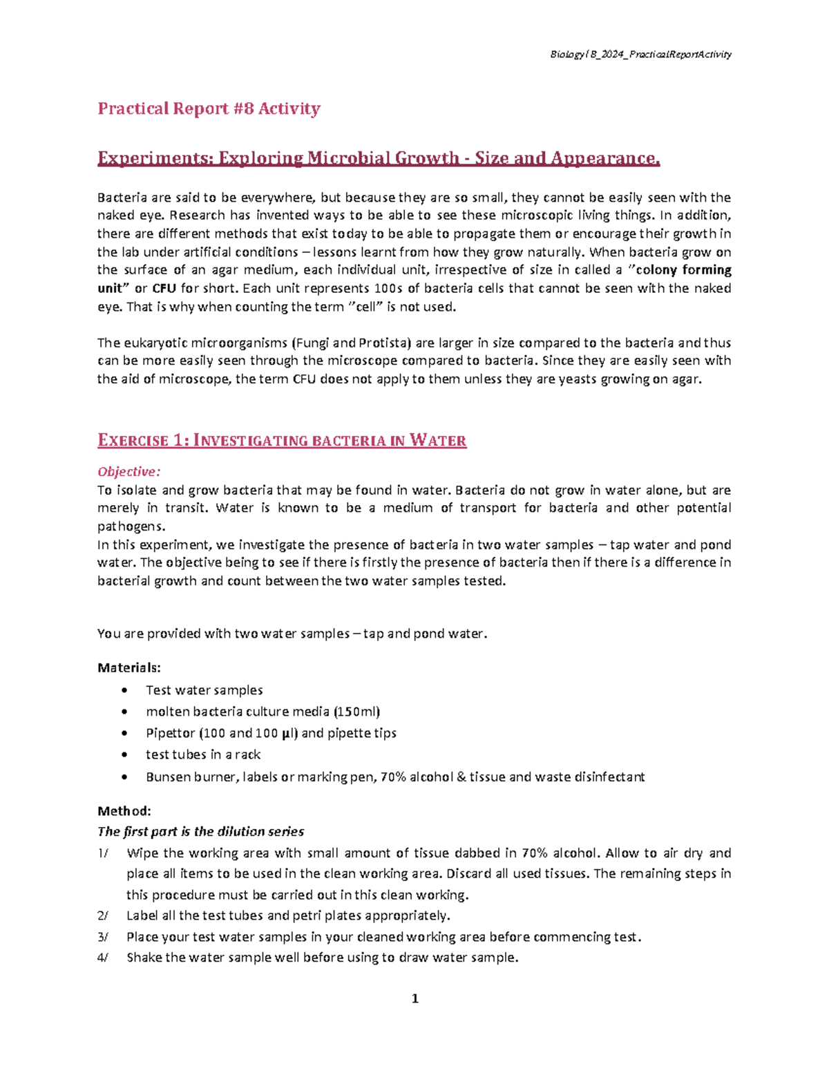 Biology1B_2024_Practical Report: Investigating Bacterial Growth in ...