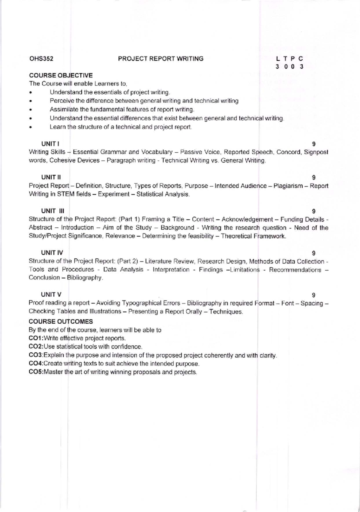 OHS352 Project Report Writing Guide: Essentials & Structure - Studocu