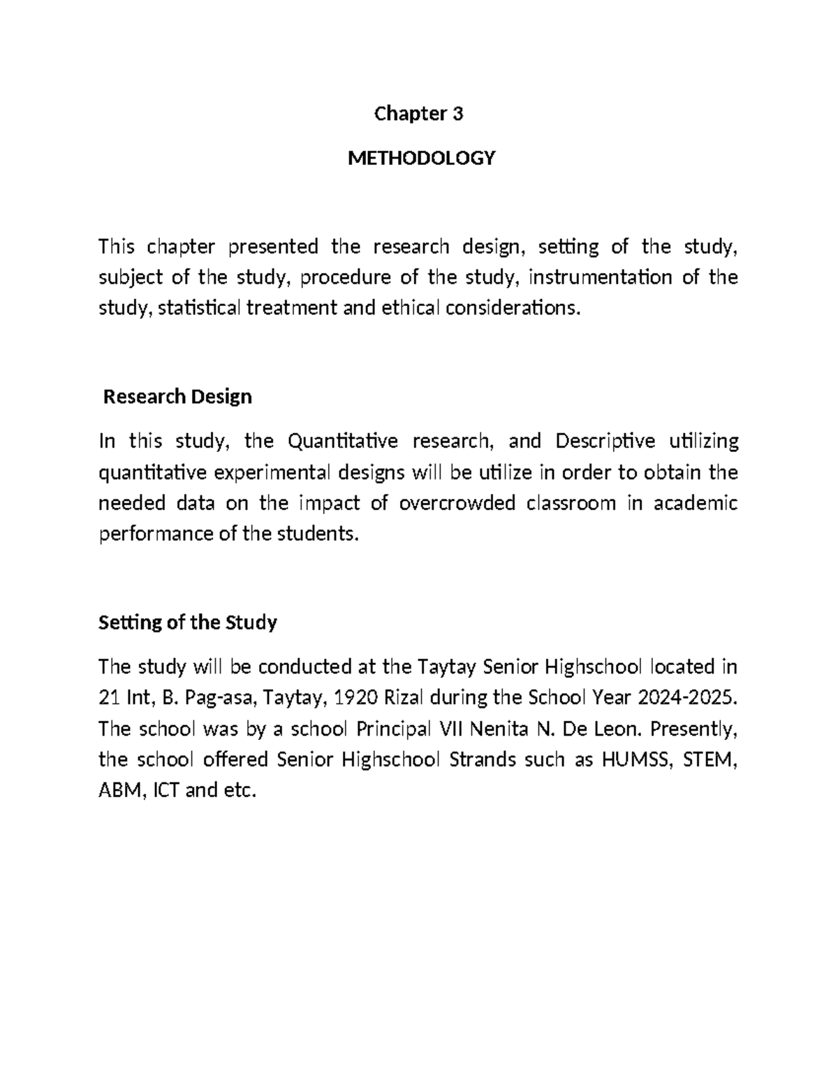 Social science - Chapter 3 METHODOLOGY This chapter presented the ...