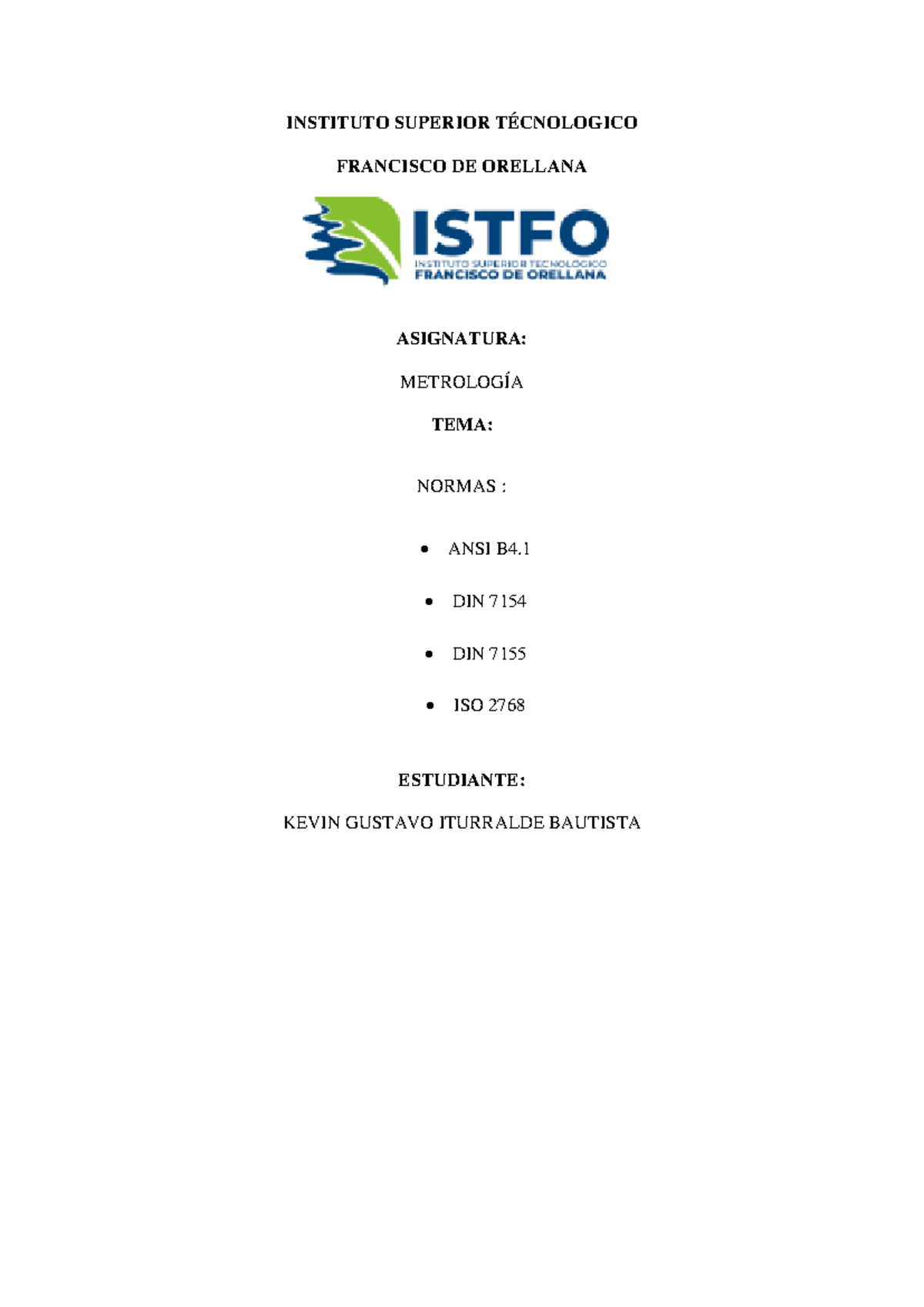 Normas de Metrología: ANSI B4, DIN 7154, DIN 7155, ISO 2768 - Studocu