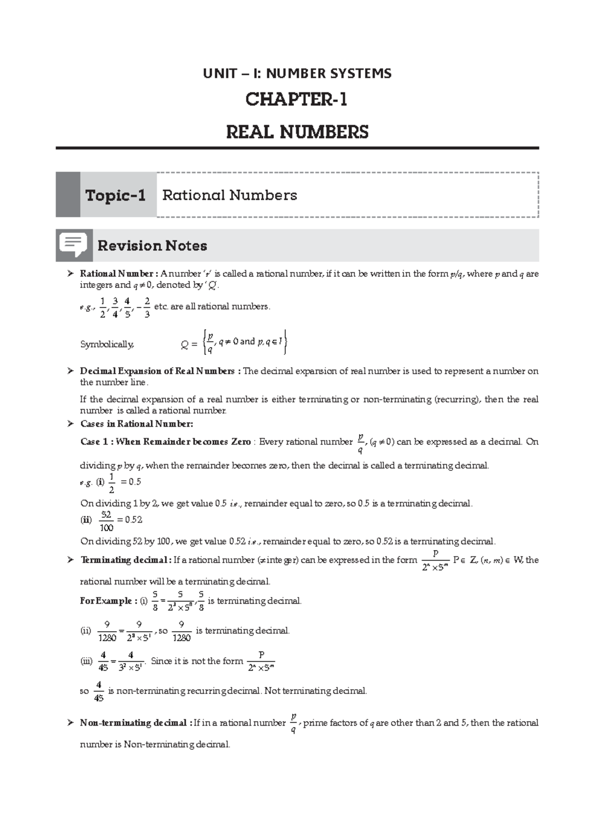 Class 9 Maths Notes: Unit I - Number Systems & Real Numbers - Studocu