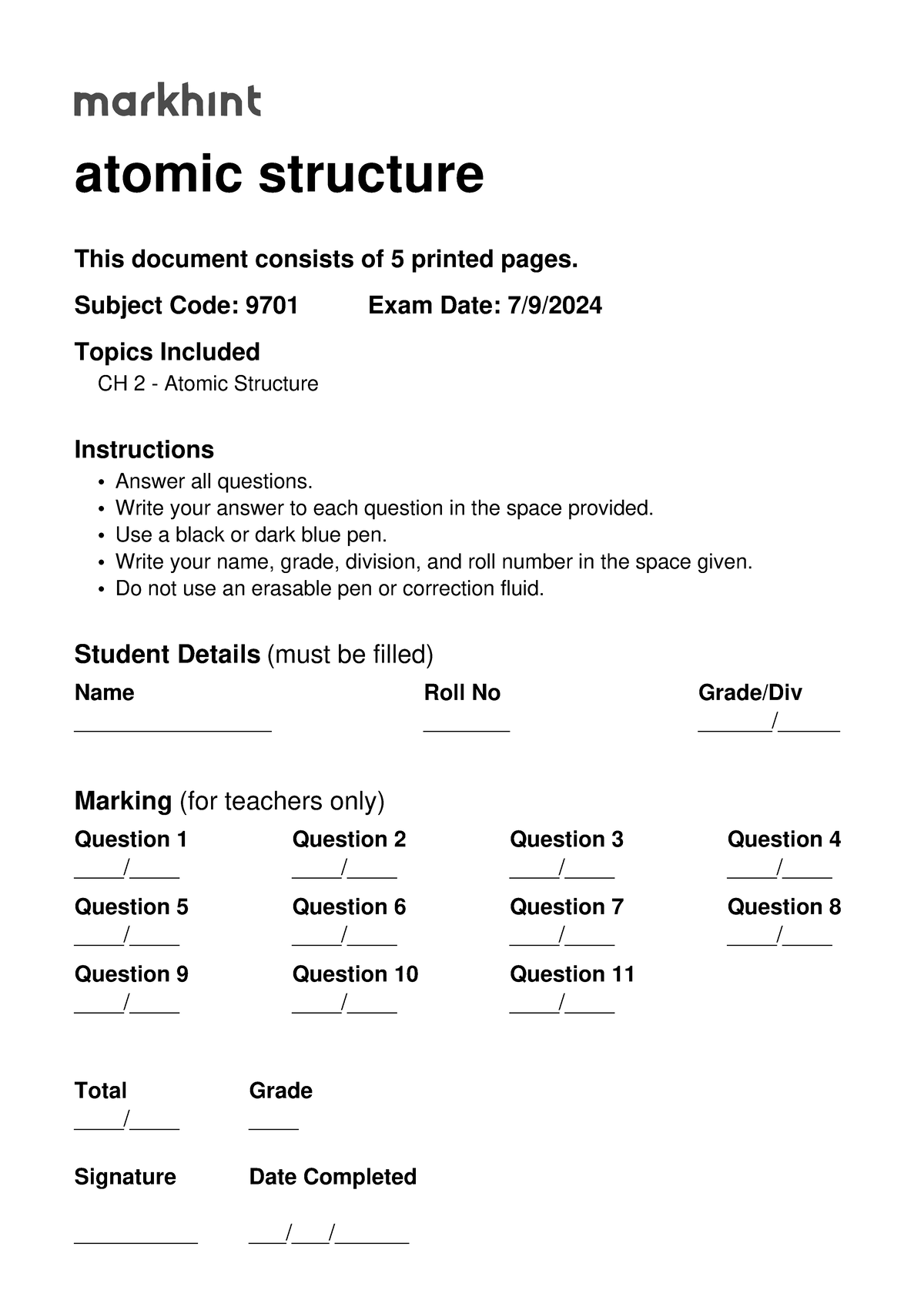 Atomic structure - atomic structure This document consists of 5 printed ...