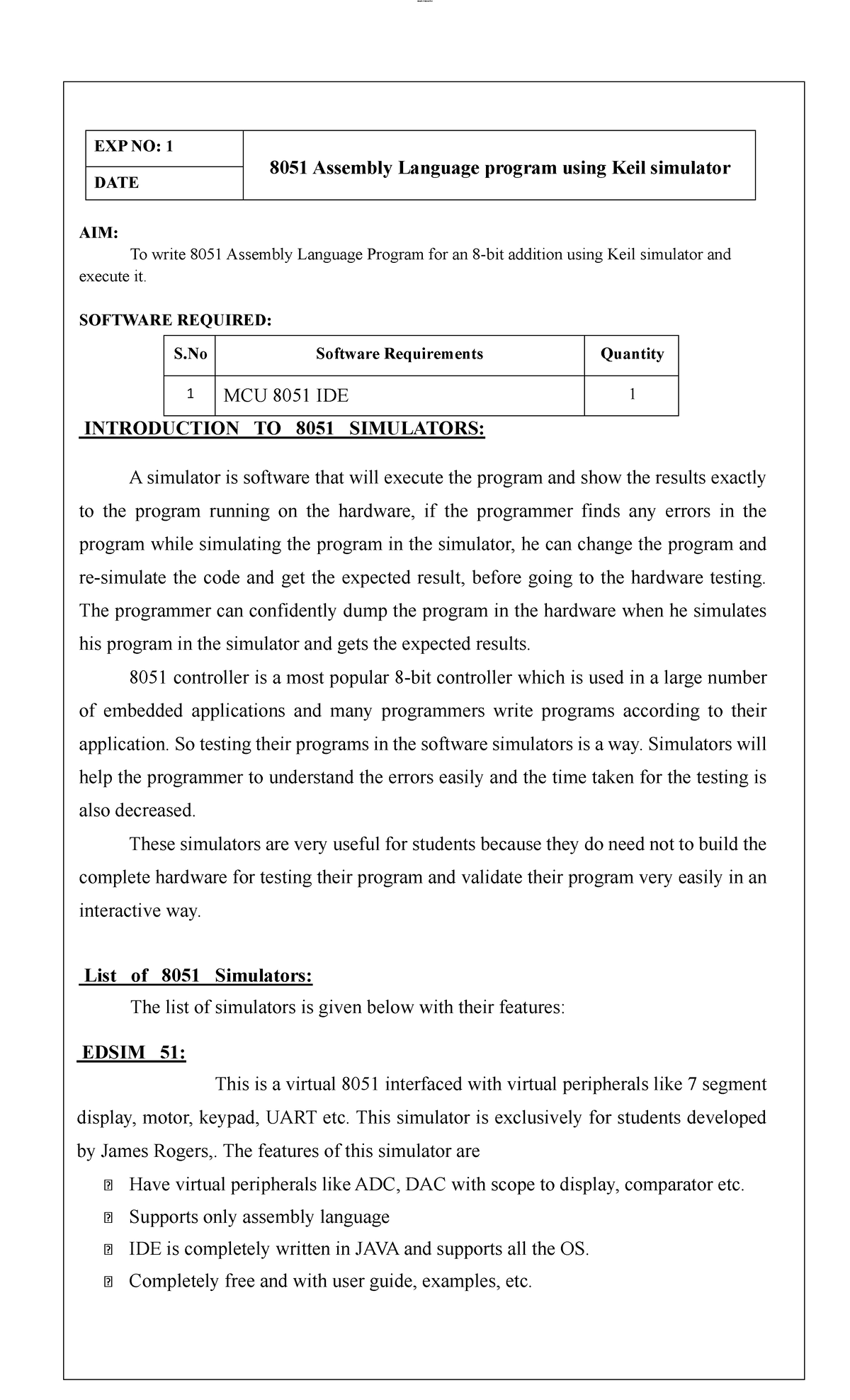 CS3691 EI Lab Manual: Assembly and Embedded C Programming Techniques - Studocu
