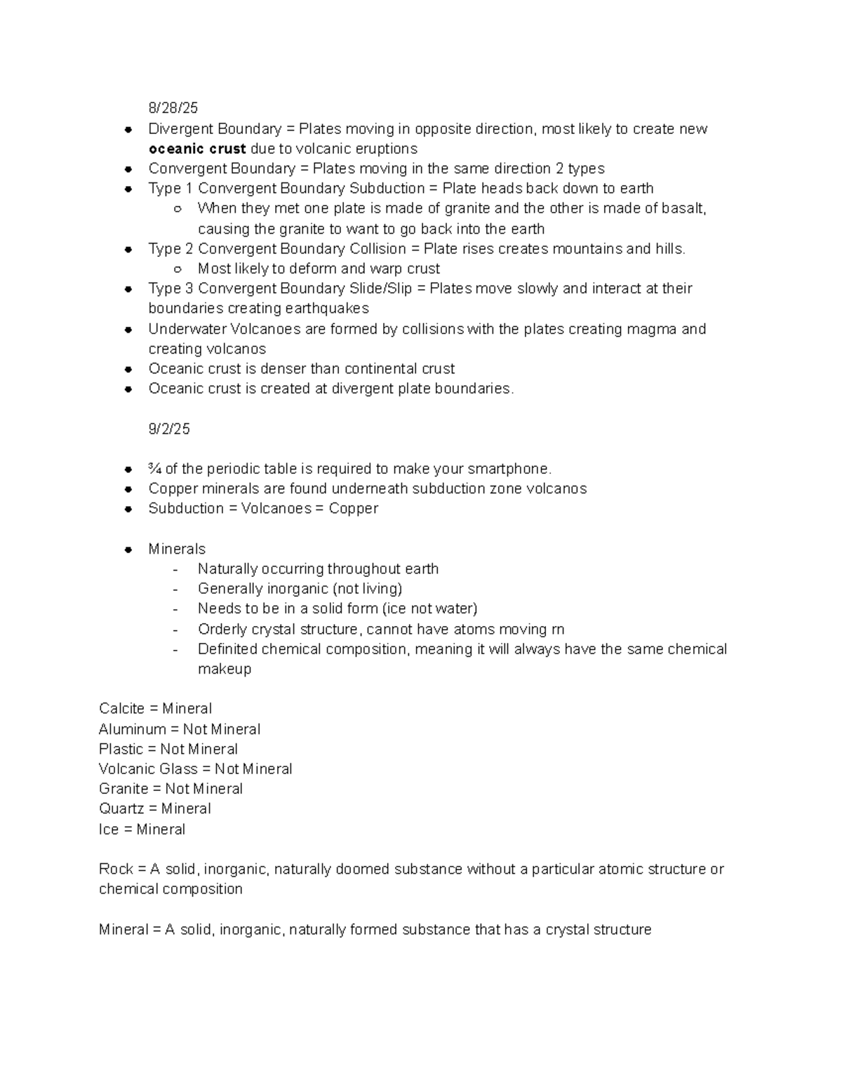 Geology Notes: Key Concepts on Plate Tectonics and Minerals (Course ...