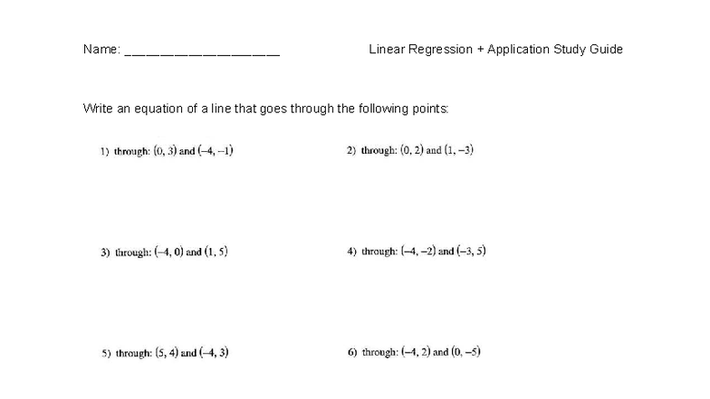 Linear Regression (MATH 101) Application Study Guide - Studocu