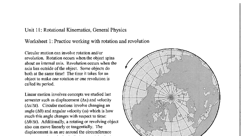 Unit 11: Rotational Kinematics Practice Worksheet for General Physics ...
