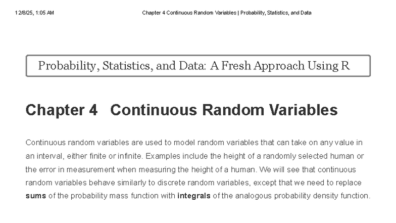 Probability, Statistics, and Data (Course Code: 1:05 AM) - Chapter 4 ...