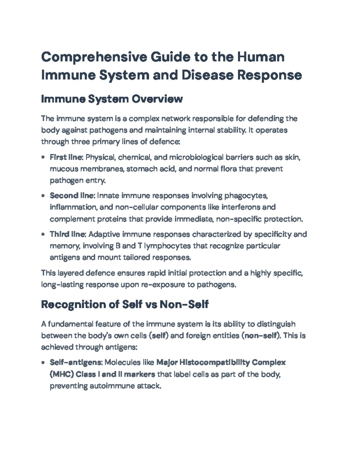 Comprehensive Study of the Human Immune System Responses (BIO 101 ...