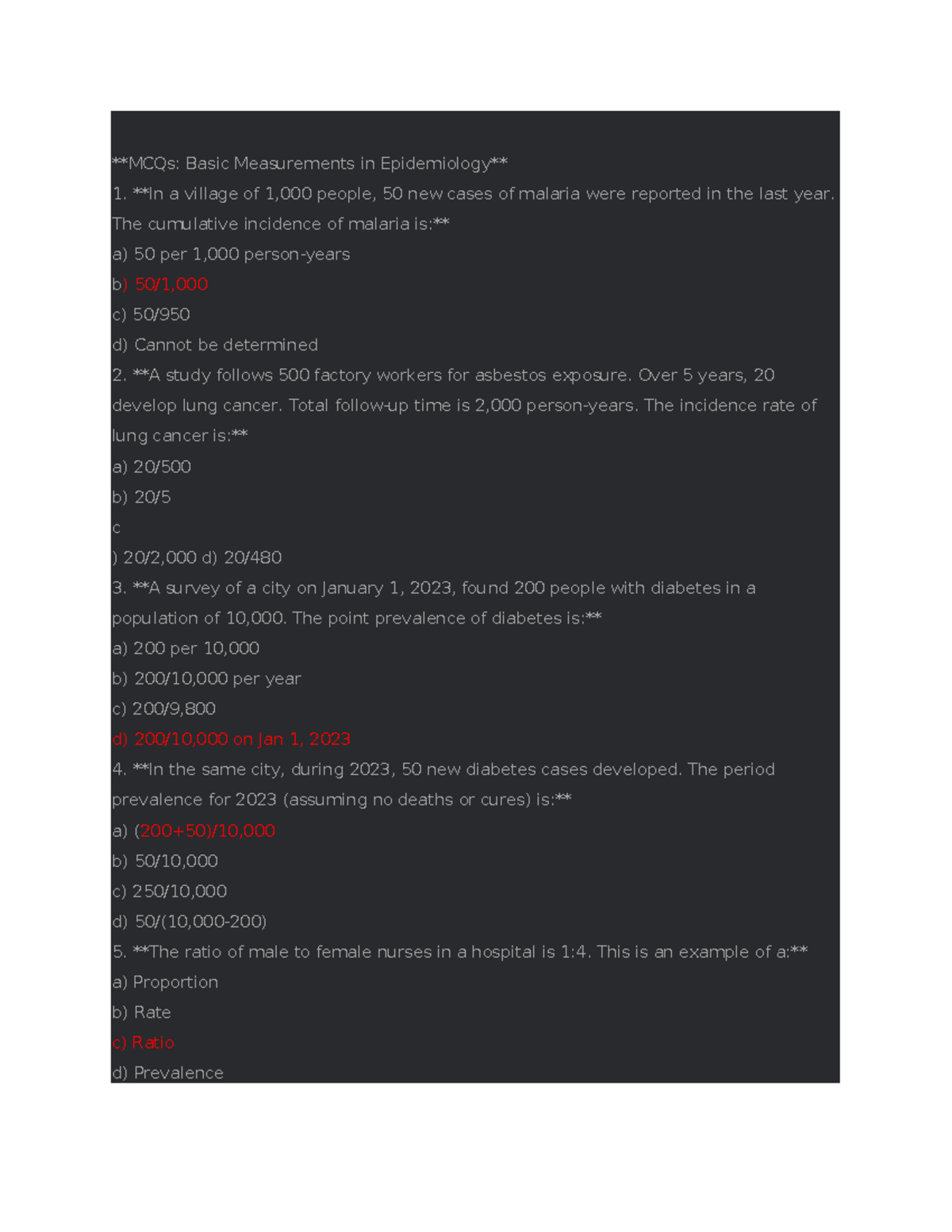 Basic Measurements in Epidemiology: MCQs and Answers - Studocu