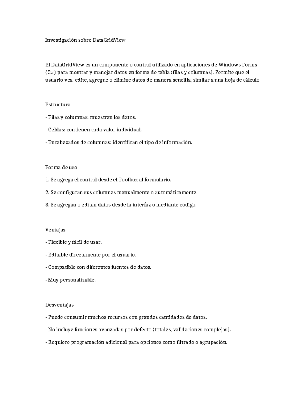 Investigación sobre DataGridView en Aplicaciones Windows Forms - Studocu
