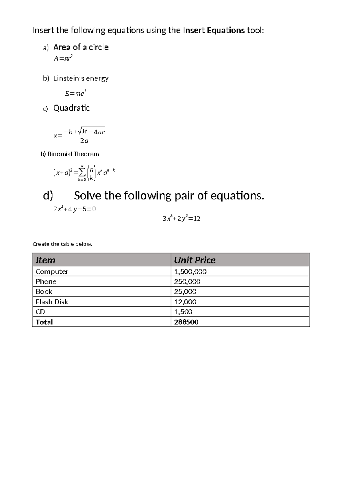 Appreciation Letter - It is a document - Insert the following equations ...