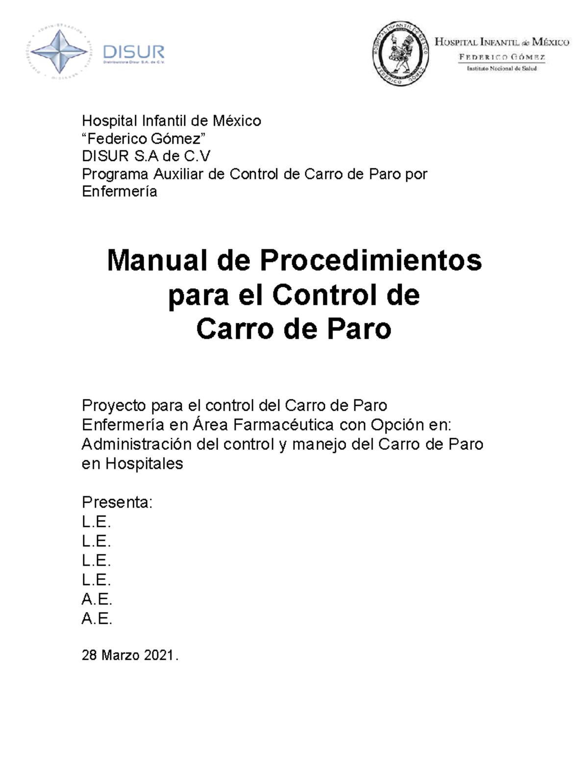 Manual de Procedimientos para el Control de Carro de Paro - DISUR - Studocu