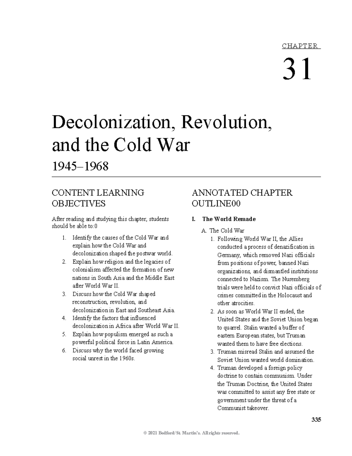 CH 31: Decolonization, Revolution, and the Cold War (1945-1968 ...