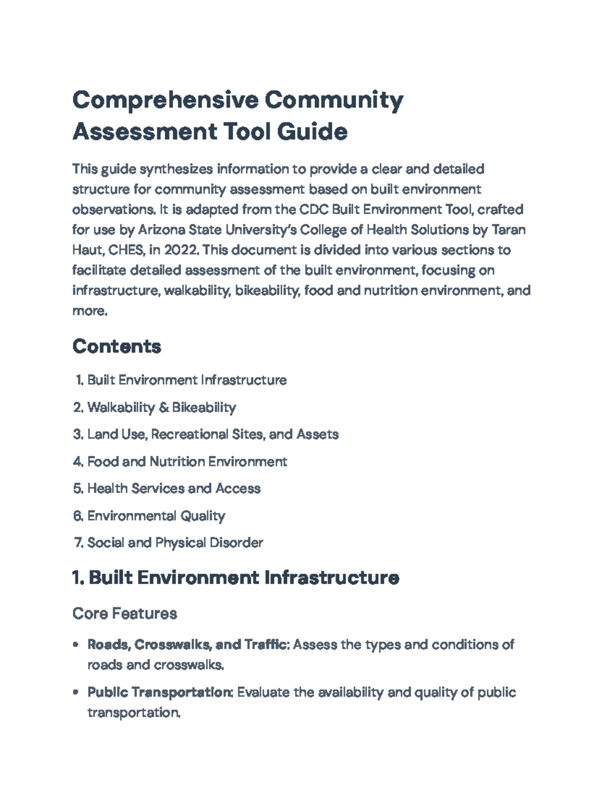 Comprehensive Community Assessment Tool Guide: Built Environment Focus ...