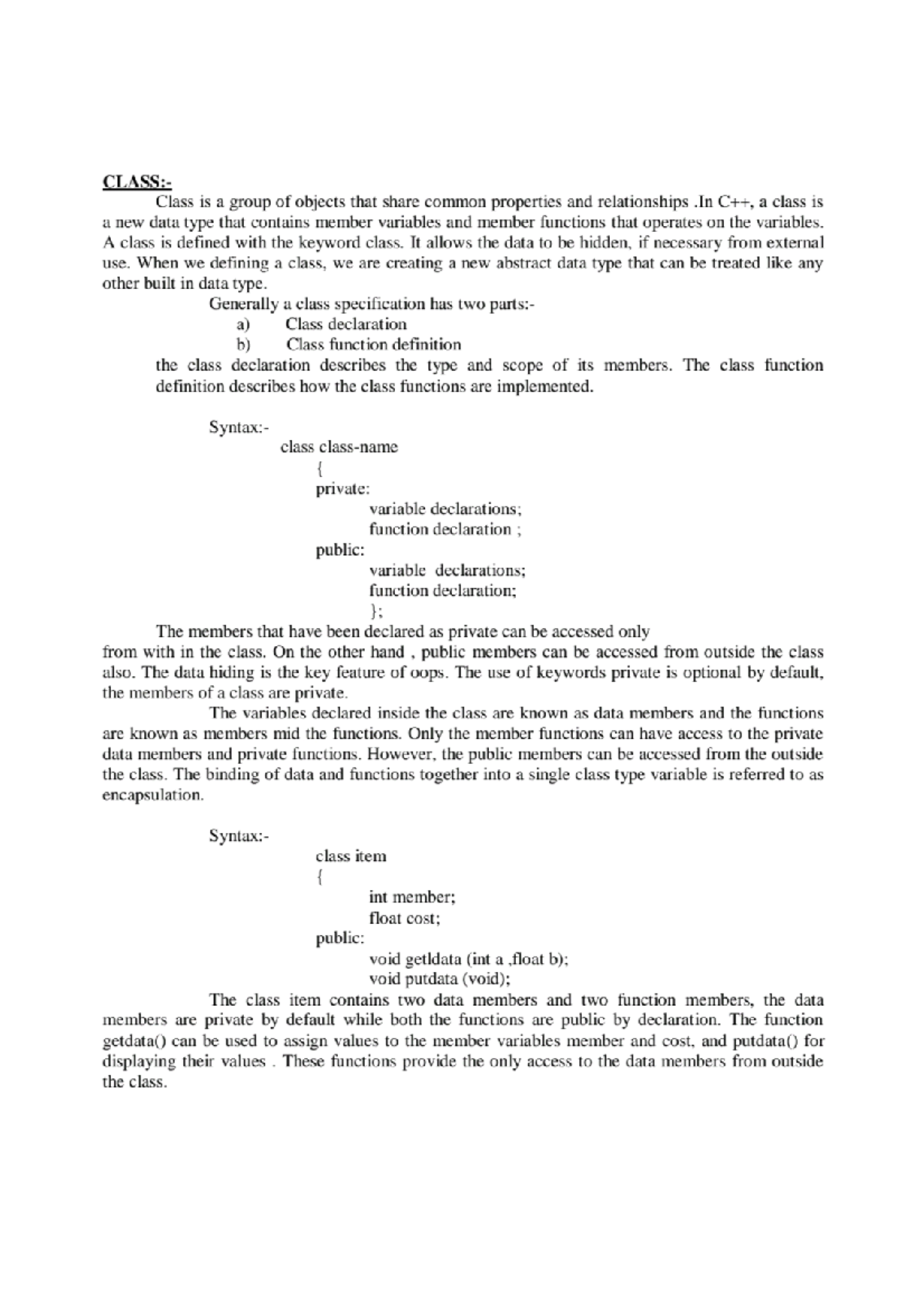 Class defined in the object oriented programming language c++ - Object ...