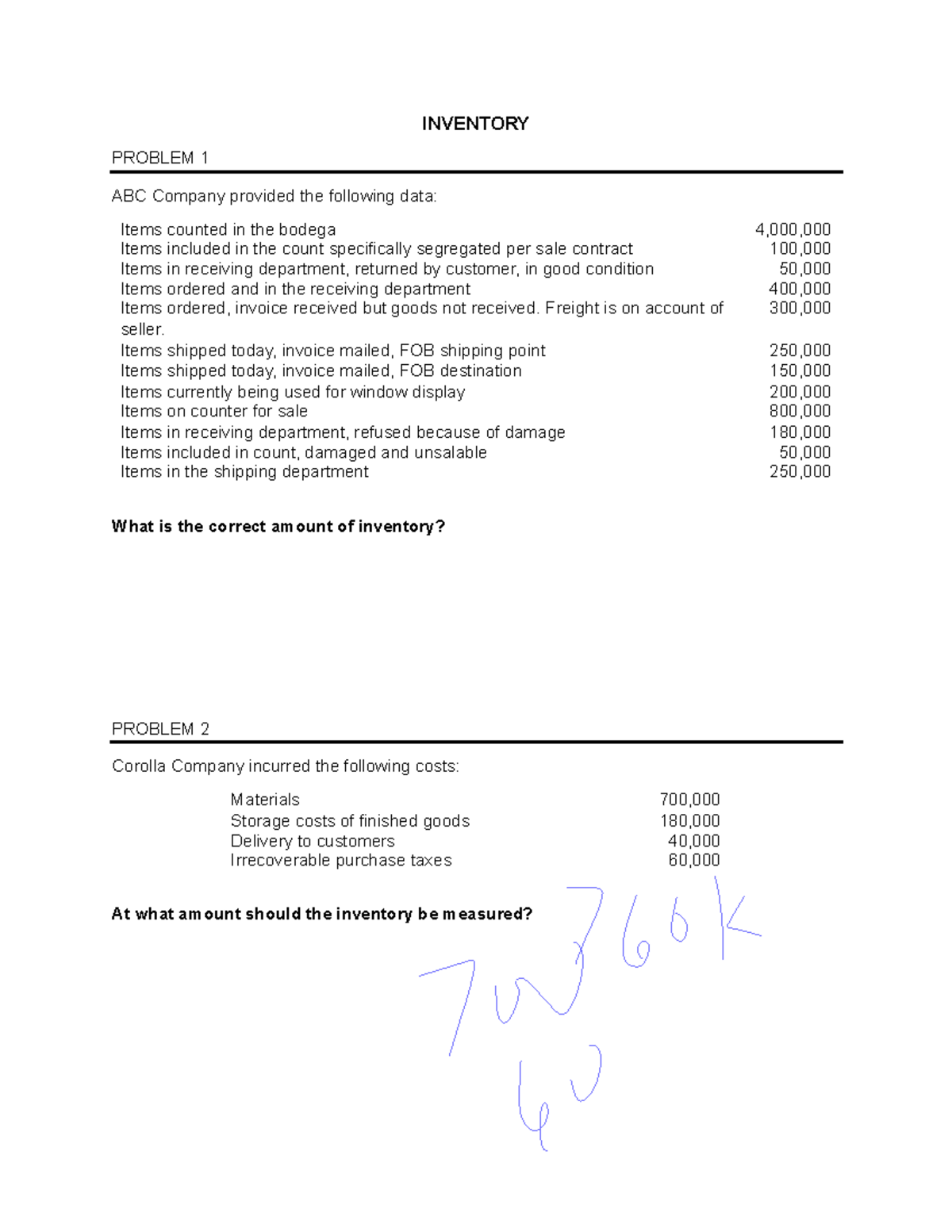 Inventory - INVENTORY PROBLEM 1 ABC Company provided the following data ...