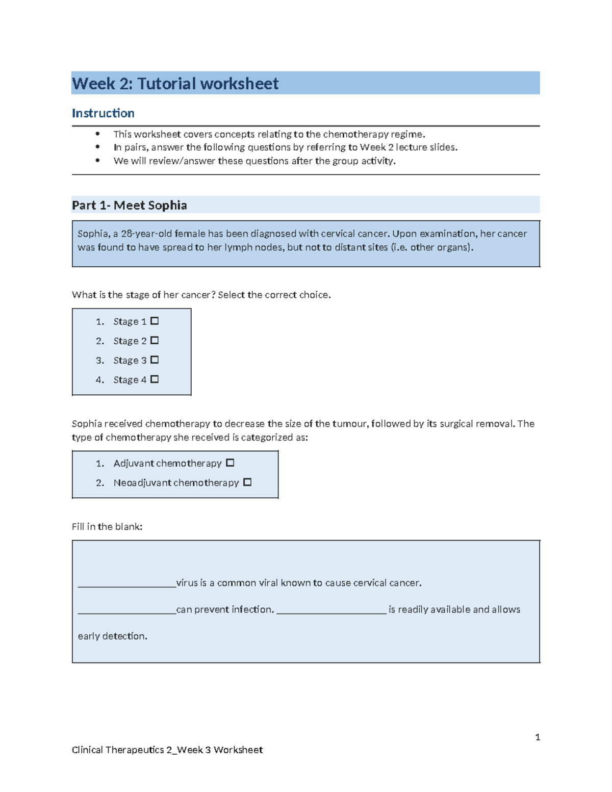 Week 3 Tutorial worksheet Cancer - Week 2: Tutorial worksheet ...