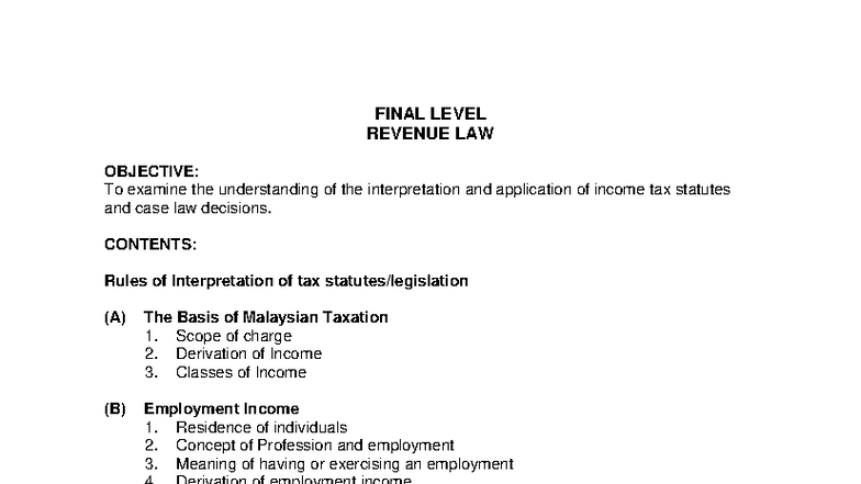 FINAL EXAM REVENUE LAW: Understanding Income Tax Statutes and Case Law ...