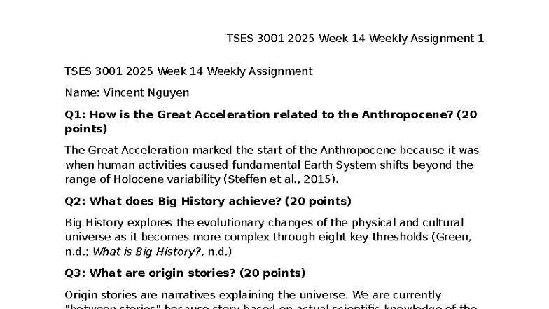TSES 3001 2025 Week 14 Assignment: Exploring the Anthropocene and Big ...