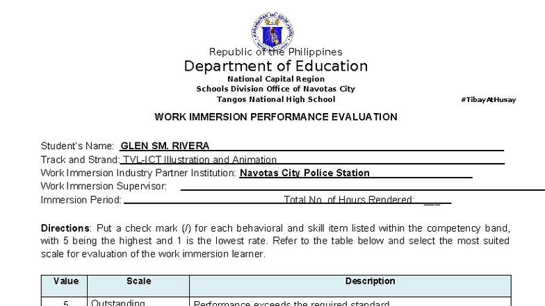 Work Immersion Performance Evaluation - Illustration & Animation - Studocu