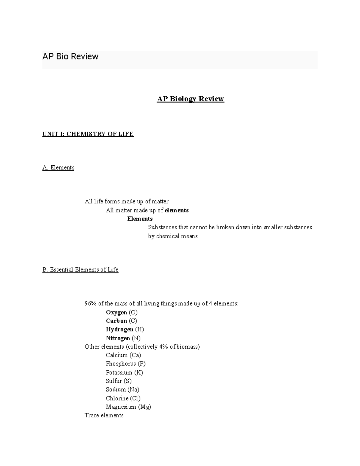 AP Bio final exam review: chemistry of life and cell structure - Studocu