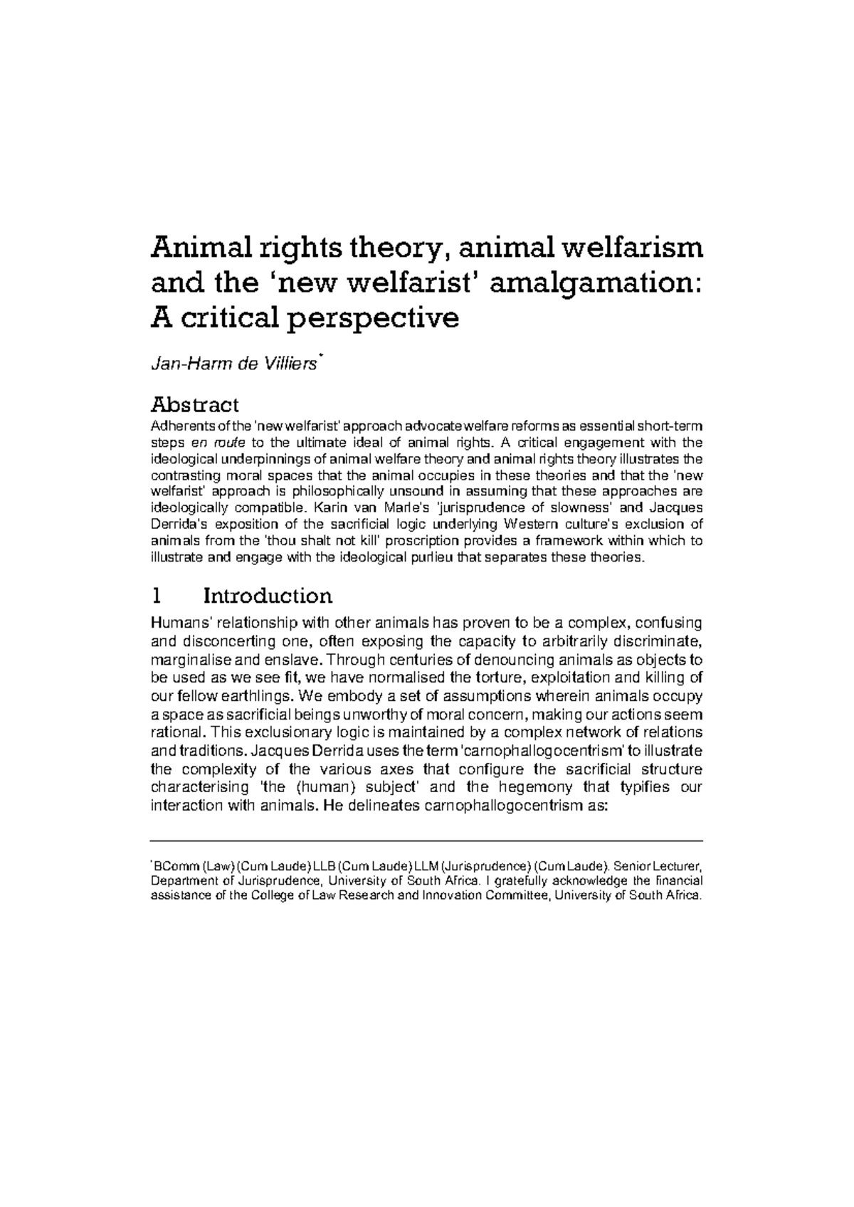 Animal Rights Theory: A Critical Examination of Welfarism & New ...