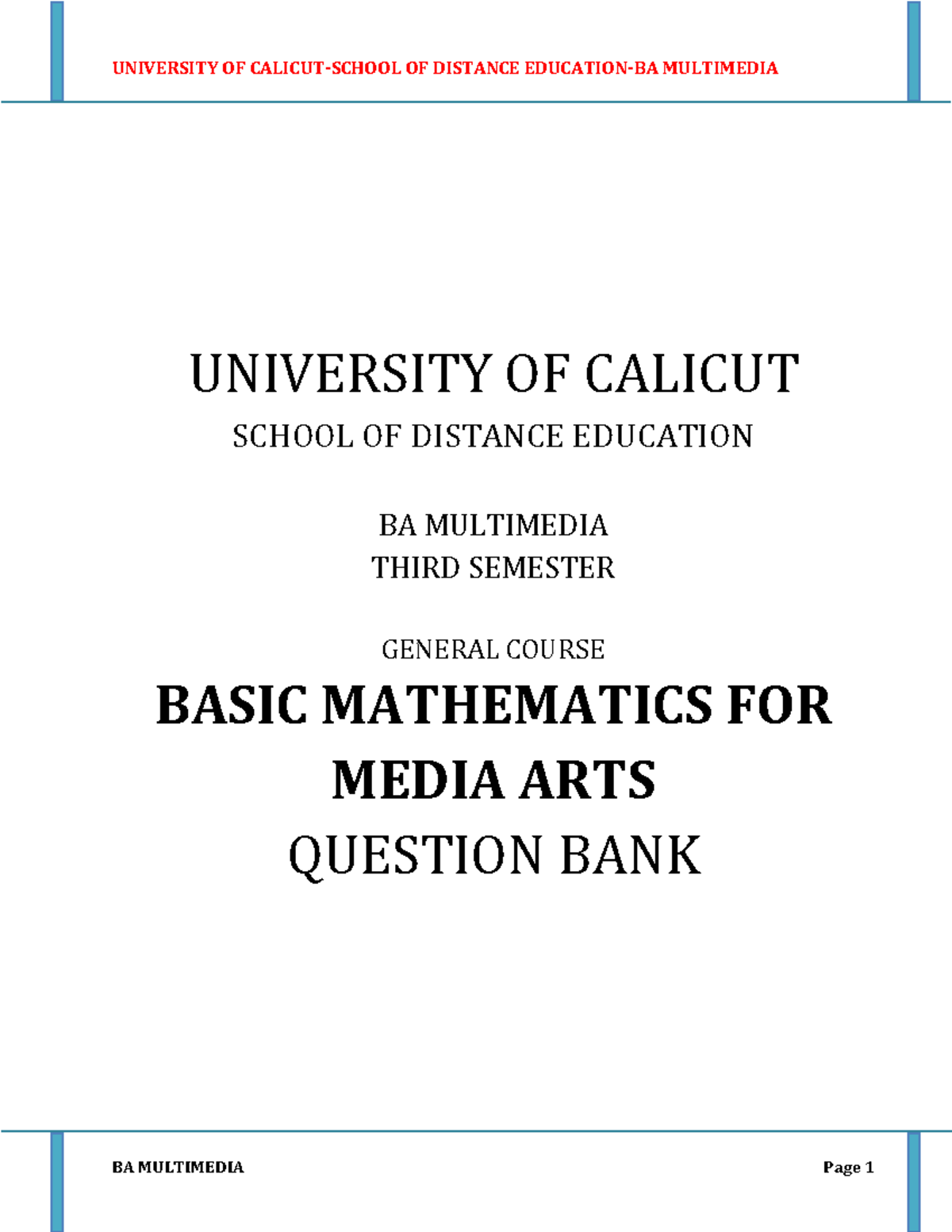 Basic Mathematics Question Bank for BA Multimedia (3rd Sem) - Studocu