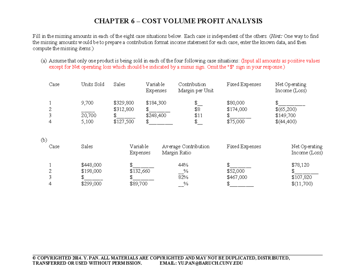CHAPTER 6 - CVP ANALYSIS: CASE STUDY QUESTIONS - Studocu