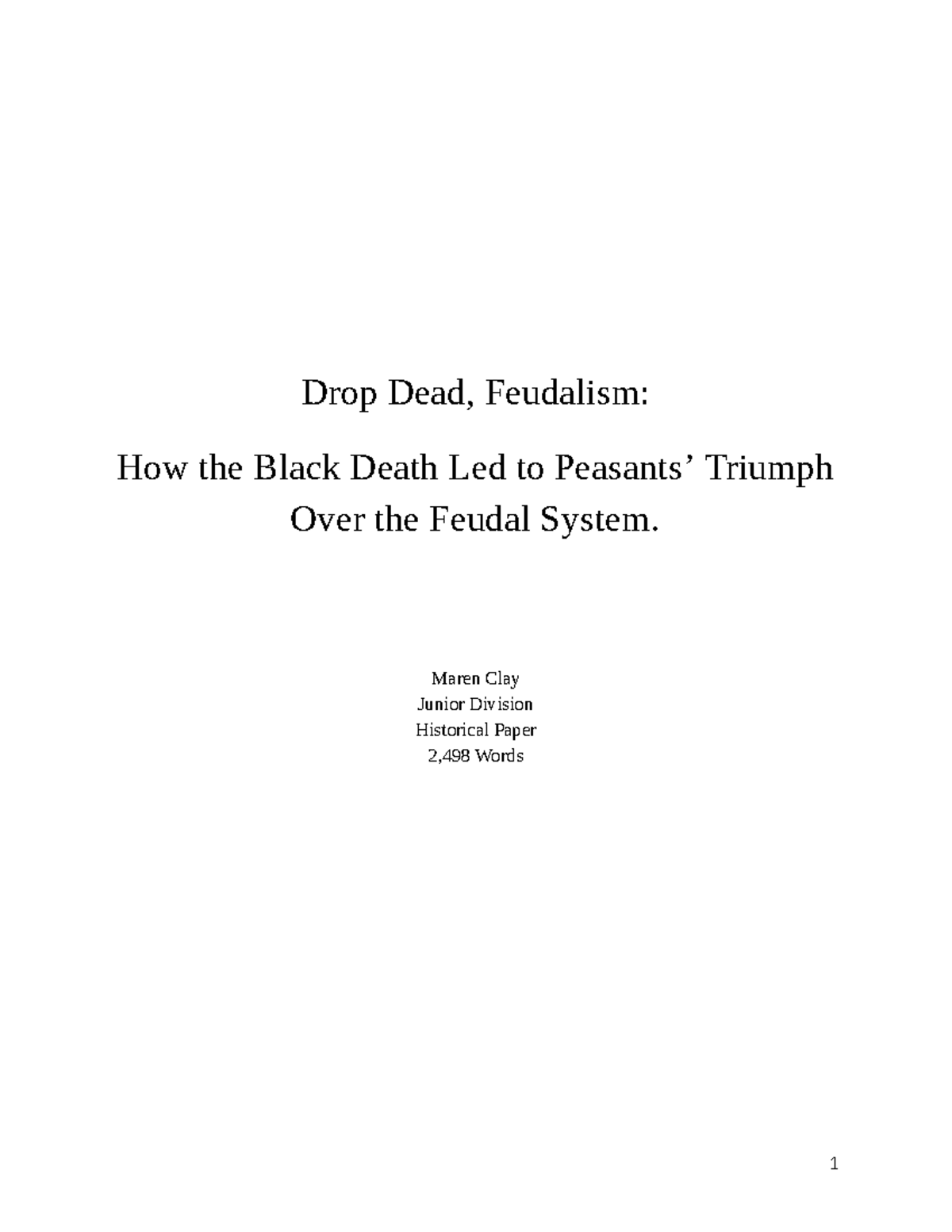NHD Paper: The Black Death's Role in Ending Feudalism in England - Studocu